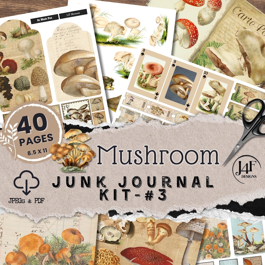 Vintage Mushroom Junk Journal Kit Digital Downloaded Mushroom ...