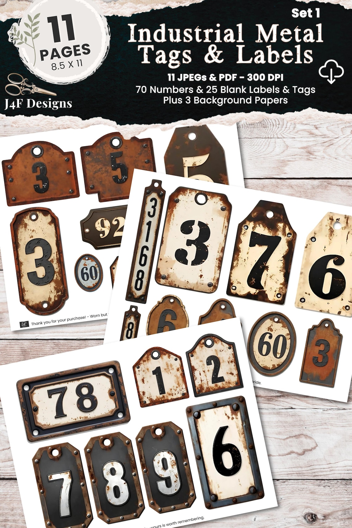 Metal Rustic Industrial Grungy Number Labels Printable Junk Journal ...