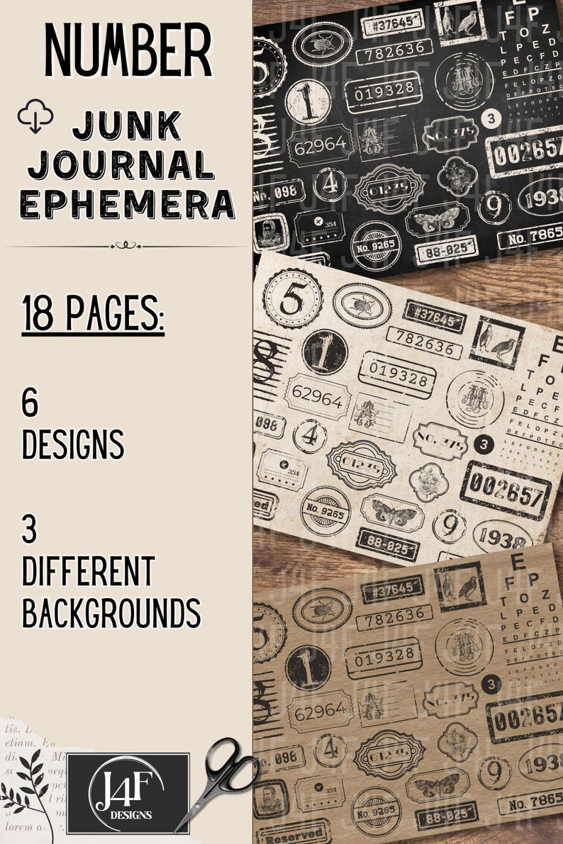 Printable Number Label Junk Journal Ephemera Collage Fussy Cutting ...