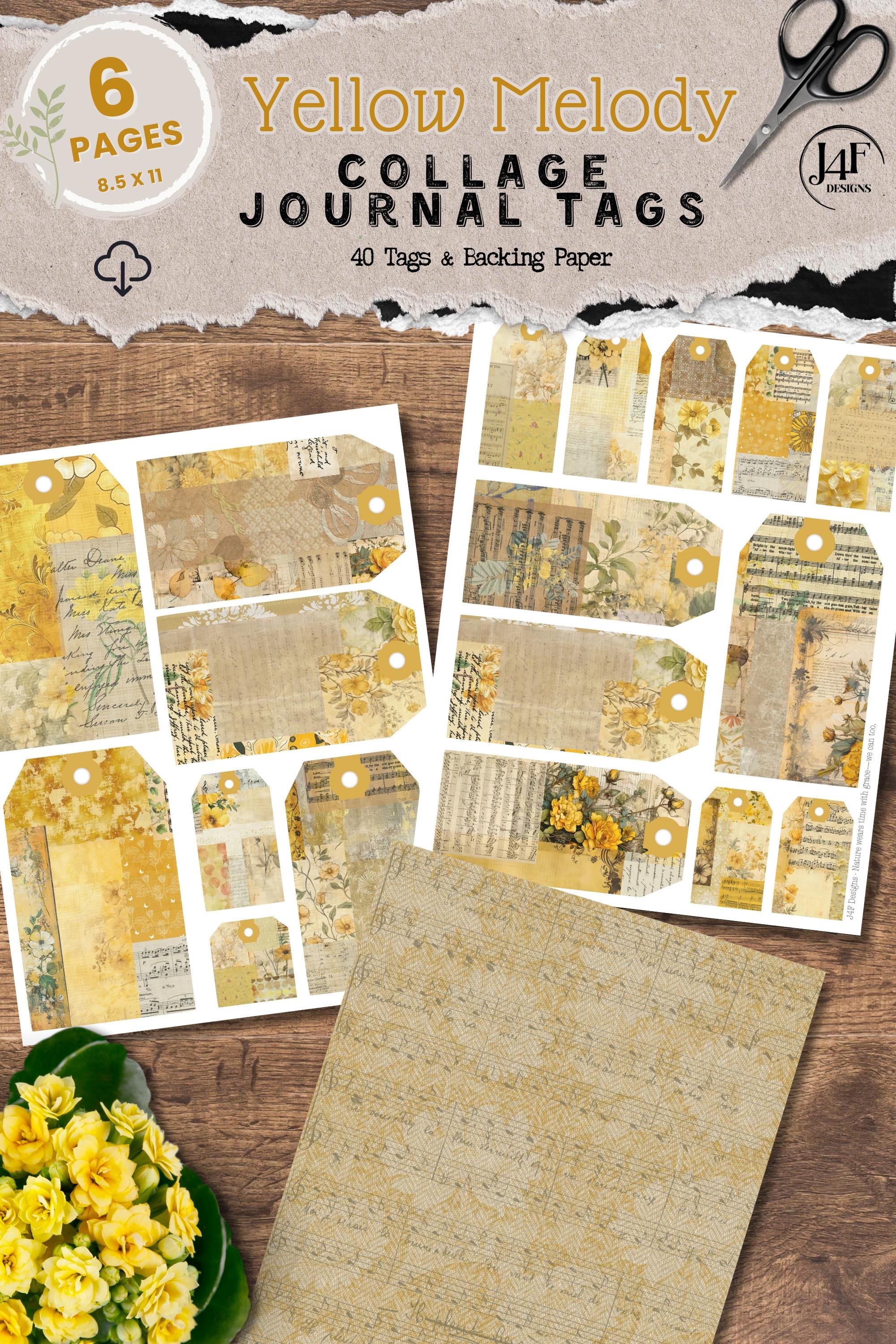 Collage Yellow Junk Journal Tags Digital Downloaded Ephemera Instantly ...