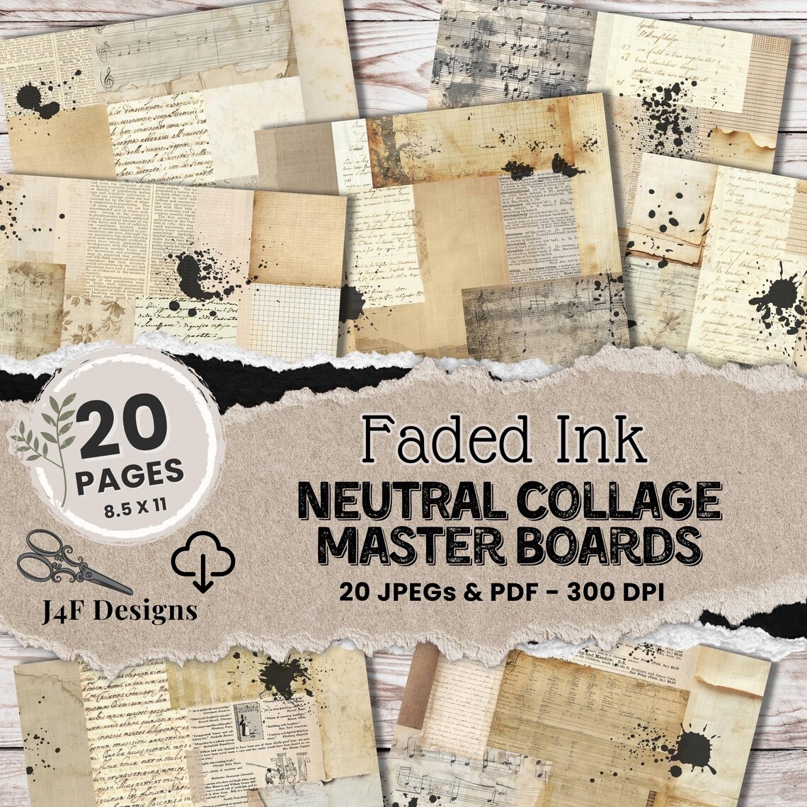 Neutral Collage Printable Junk Journal Master Board Collage Cutting ...