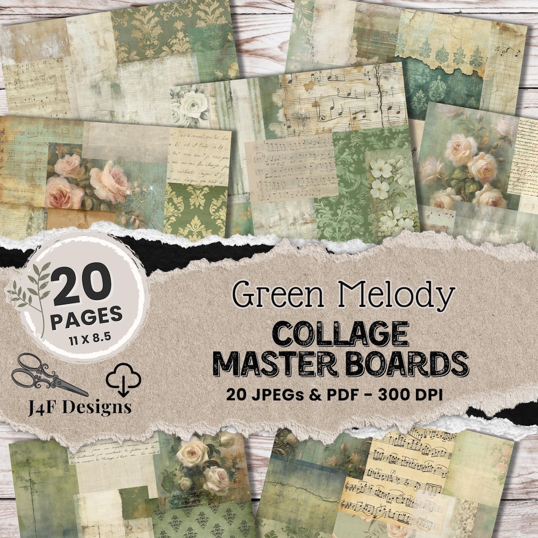 Cottage Core Digital Downloaded Journal Papers Shabby Green Junk ...