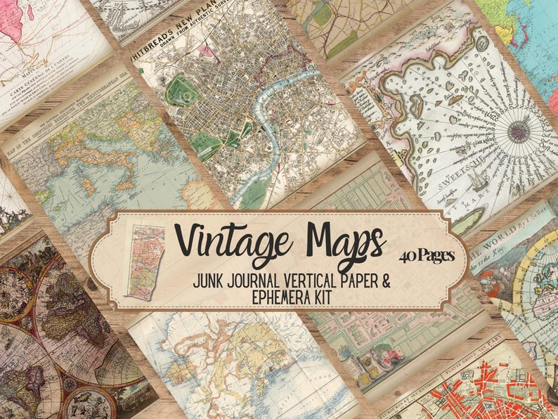 Vintage World Map Papers, Traveler Junk Journal Supply Kit, Tags ...