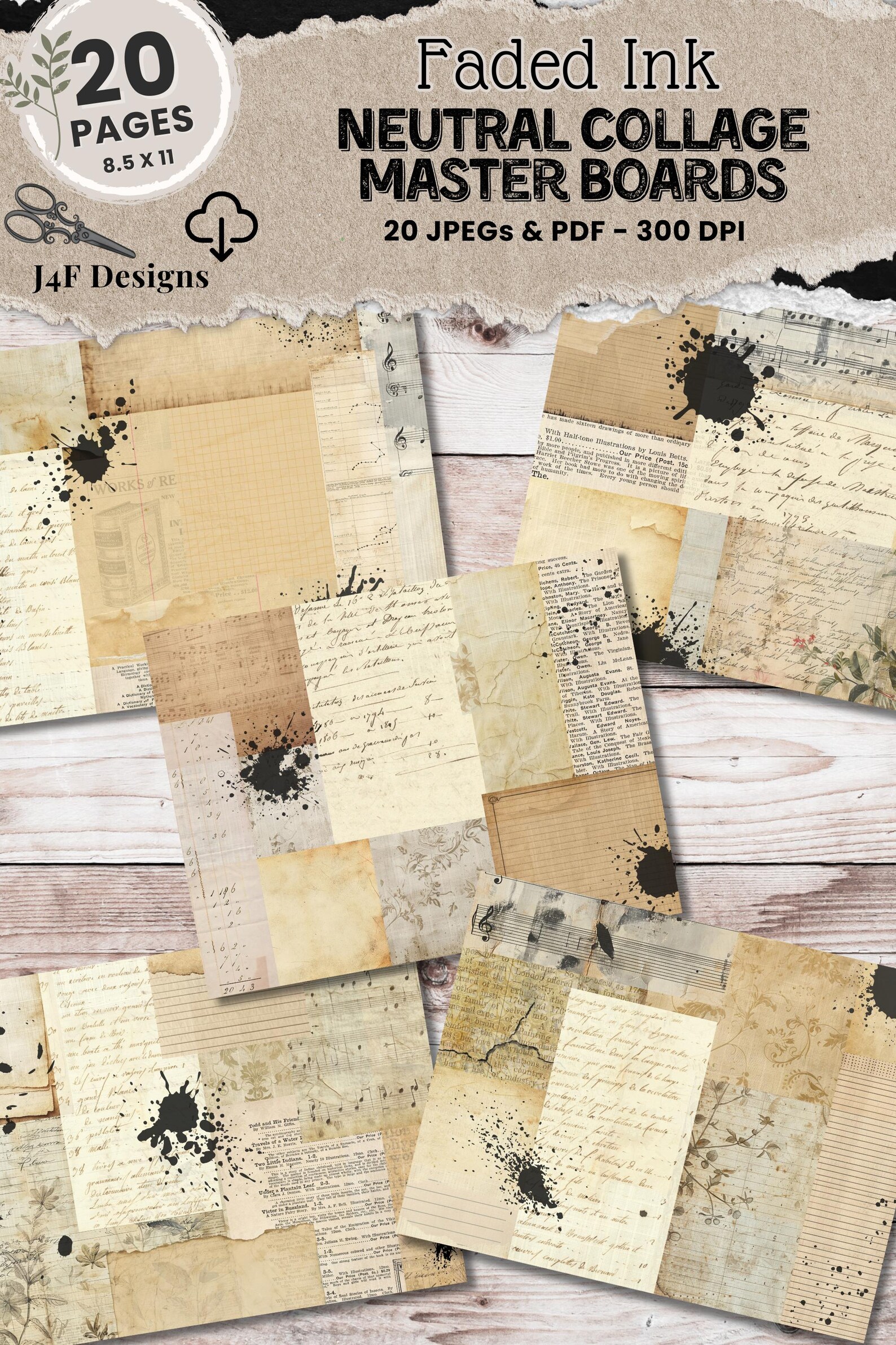 Neutral Collage Printable Junk Journal Master Board Collage Cutting ...