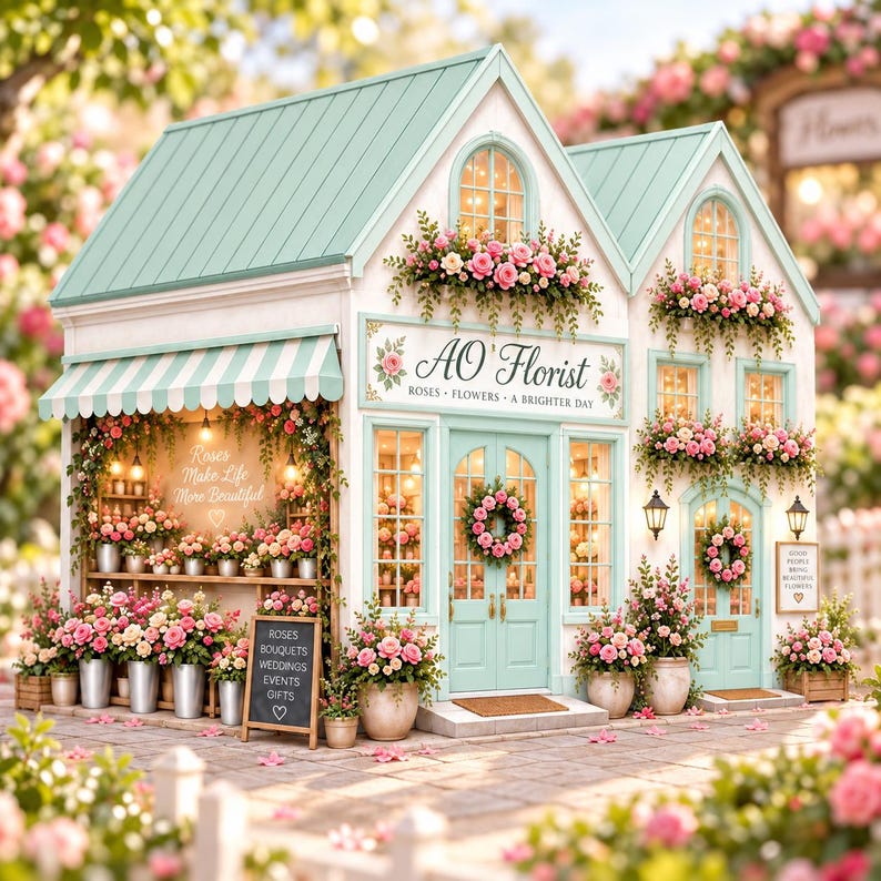 AO Florist Printable Miniature Flower Shop, DIY Paper Craft Dollhouse ...