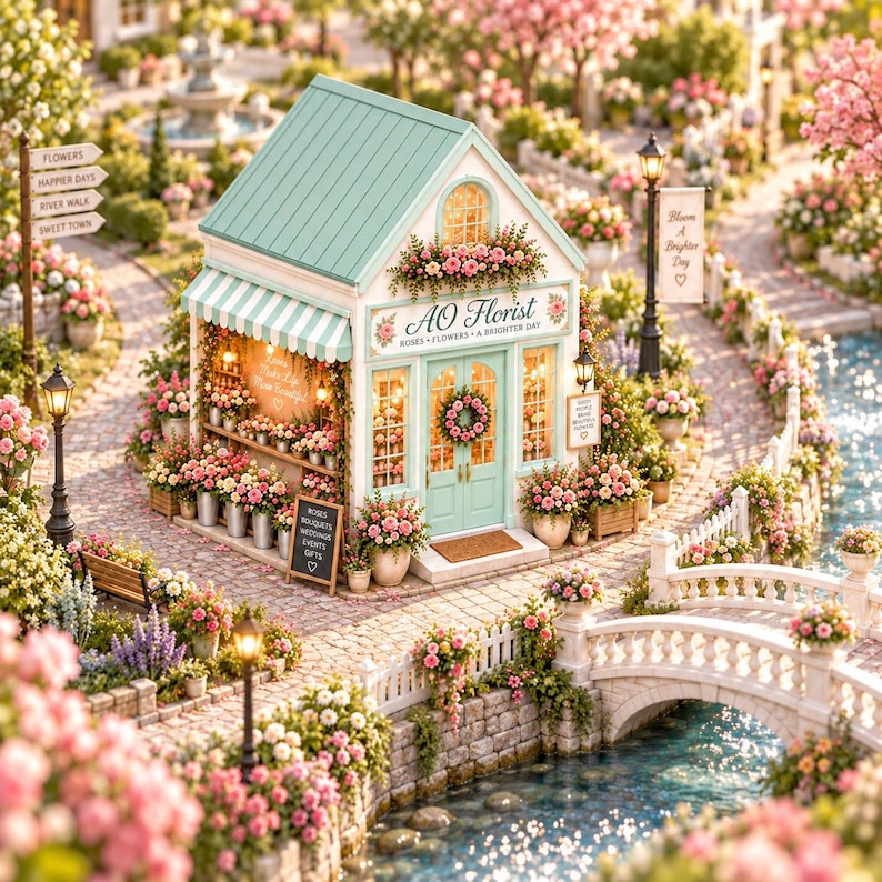 AO Florist Printable Miniature Flower Shop, DIY Paper Craft Dollhouse ...