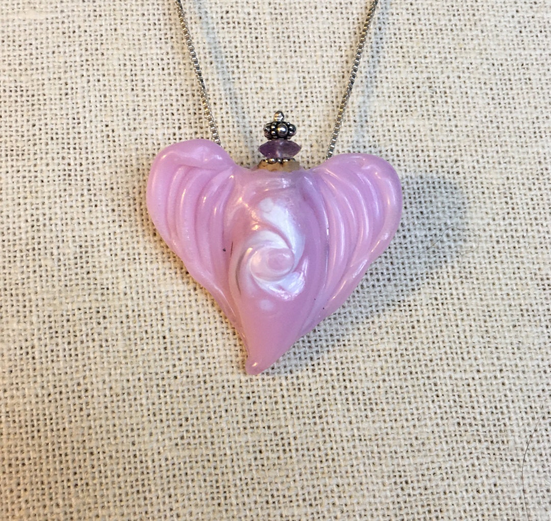 Pink Angel Heart Vial, Murano Glass Heart - Etsy