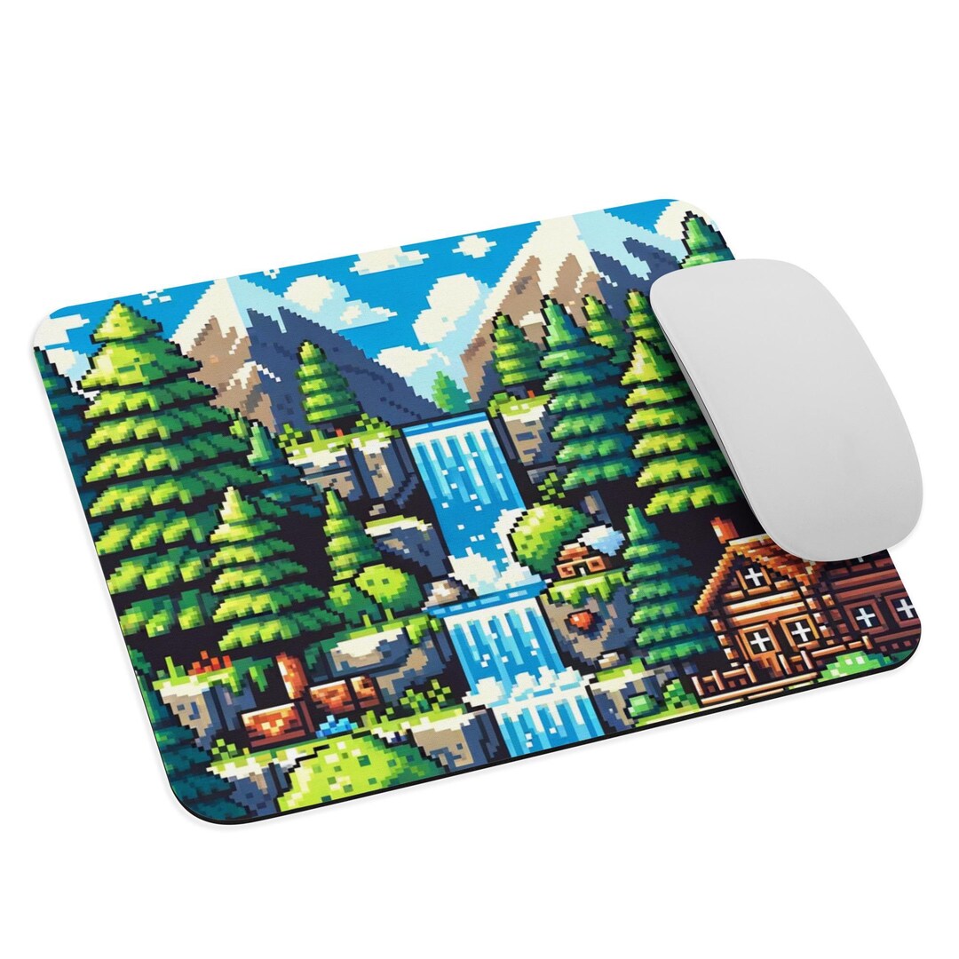 Pixel Art Forest Waterfall Mouse Pad, Retro Gaming Desk Accessory ...