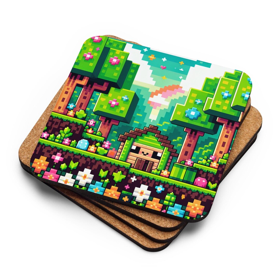 Lush Green Forest Pixel Art Coaster Non-slip Coaster for Home Decor and ...