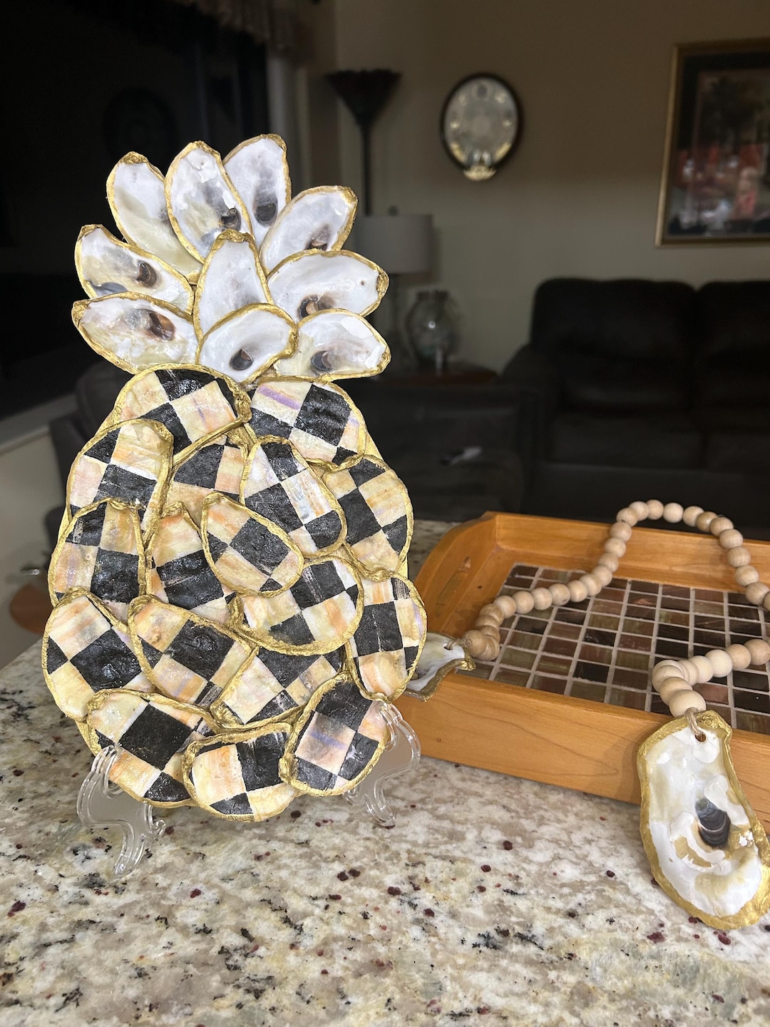 Black and White Checkered Pineapple Oyster Shell Wall Art, Housewarming ...