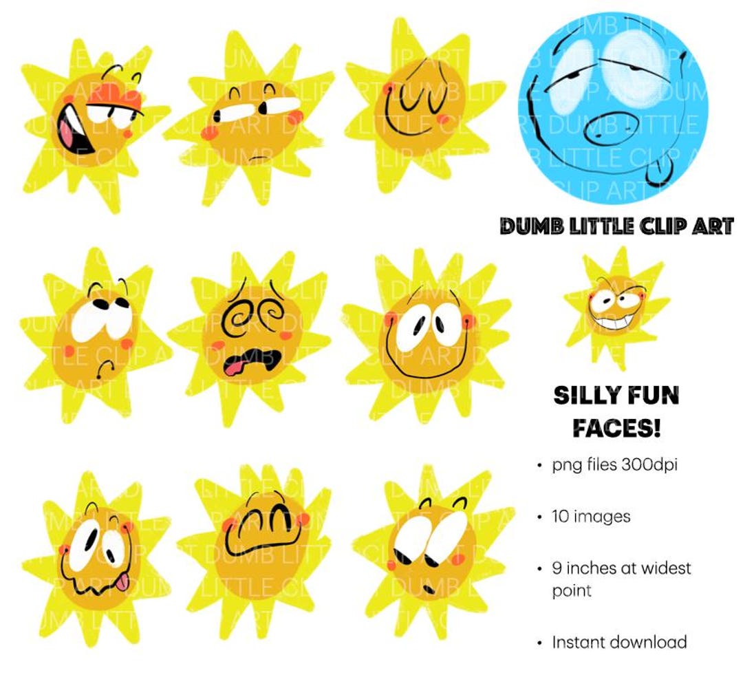 SILLY SUN FACES! Cute Clip Art, Summer, Cute, Funny, Expressions ...