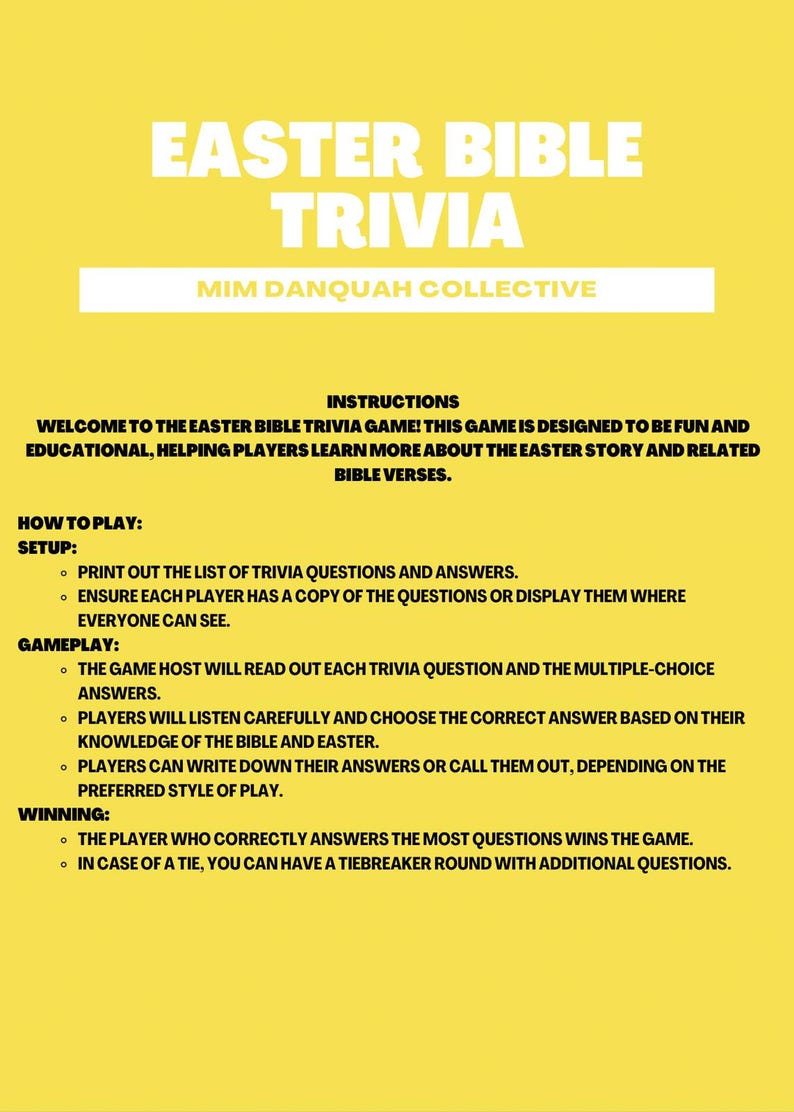 EASTER BIBLE TRIVIA - Etsy