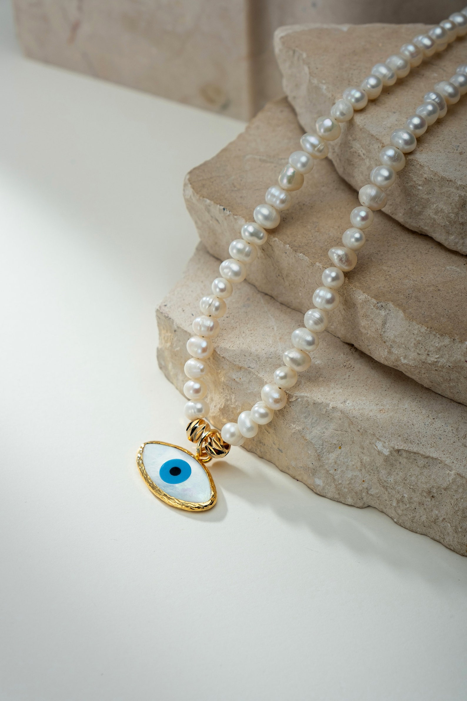 Handmade Pearl Necklace Evil Eye Pendant,handcrafted Mom Birthday Gift ...