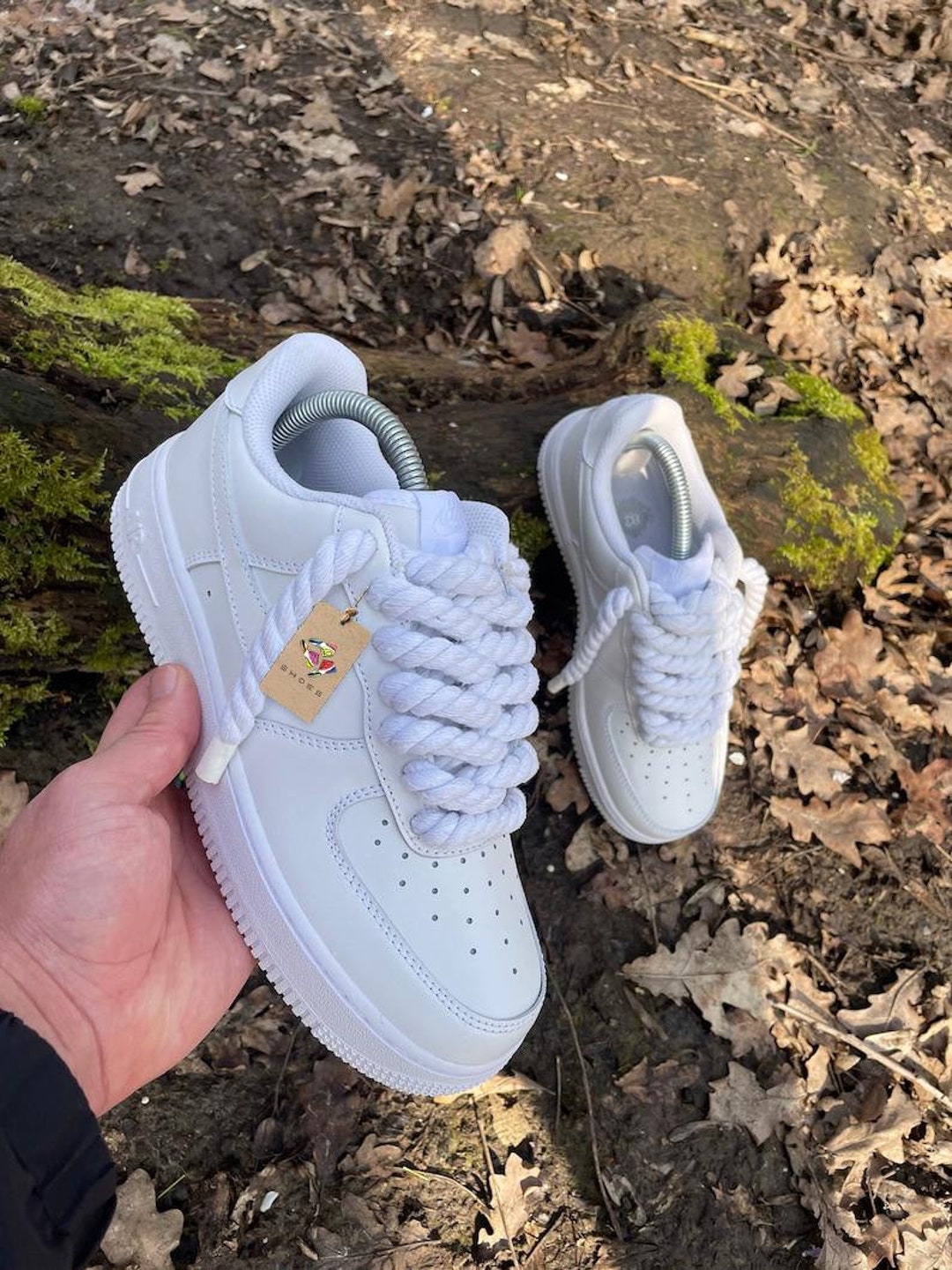 Rope Lace Air Force 1's Custom, Thick Lace Air Force 1's, Rope Lace Sneakers, Rope Laces, White ...