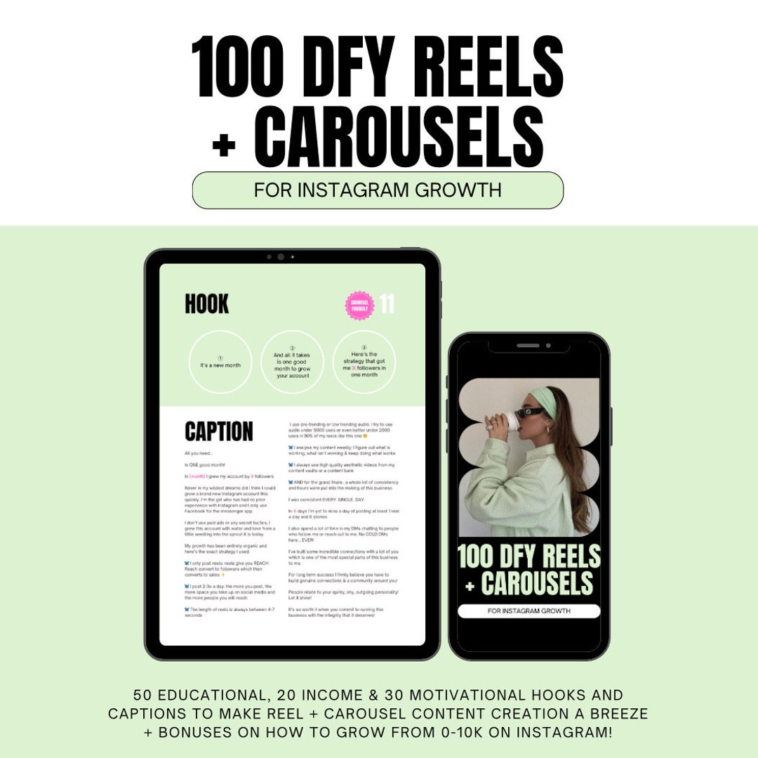 100 DFY Reels + Carousels | 100 DFY Hooks and Captions | Faceless Digital Marketing | Instagram ...