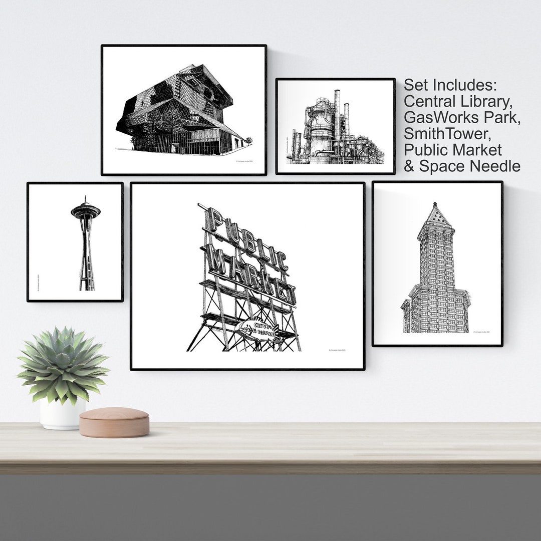 Printable Seattle Wall Art Bundle, Digital Seattle Landmarks Wall Decor ...