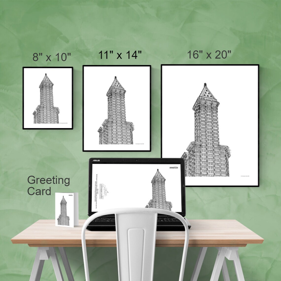 Seattle Smith Tower Wall Art, Seattle Decor, Seattle Greeting Card ...