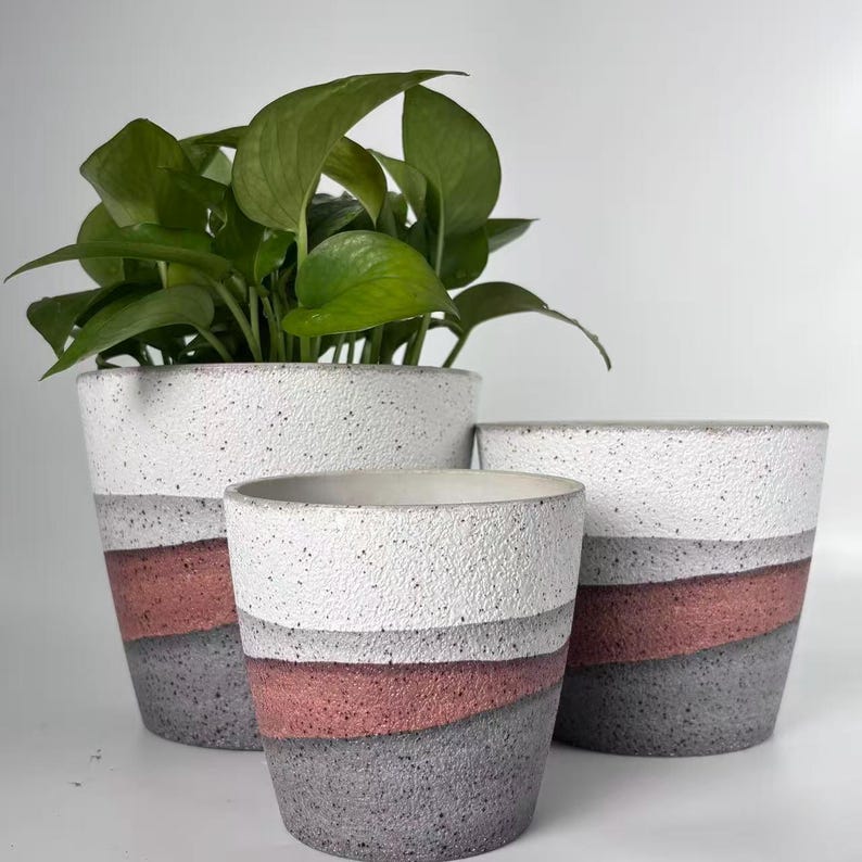 Stone-like Texture Flower Pot Set (3-piece) - Modern Home & Garden ...