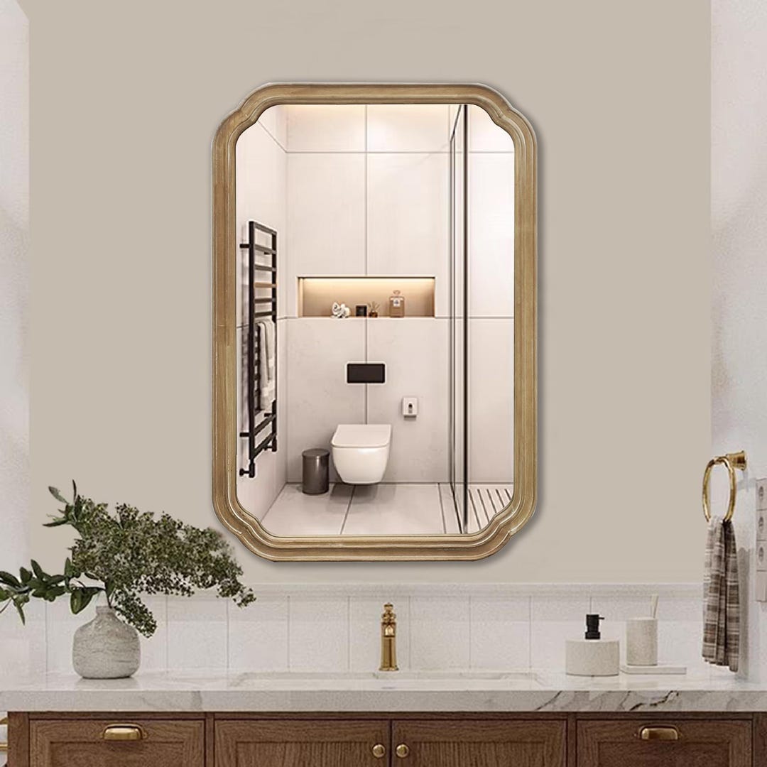 Vintage Wooden Rectangle Mirror: Handcrafted Solid Wood Frame, HD Glass ...