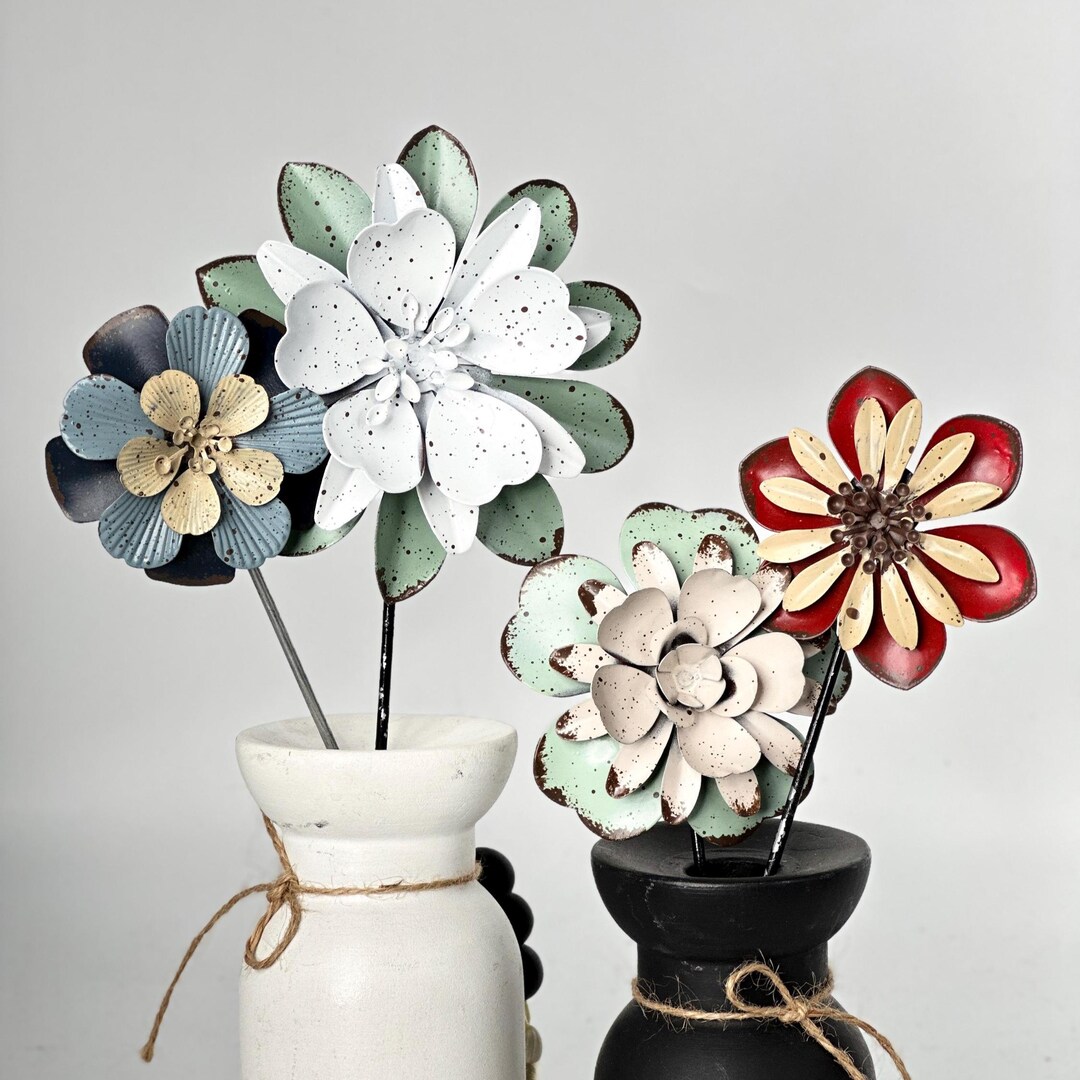 Handcrafted Rustic Iron Flower Garden Stakes, Home and Garden Decor - Etsy