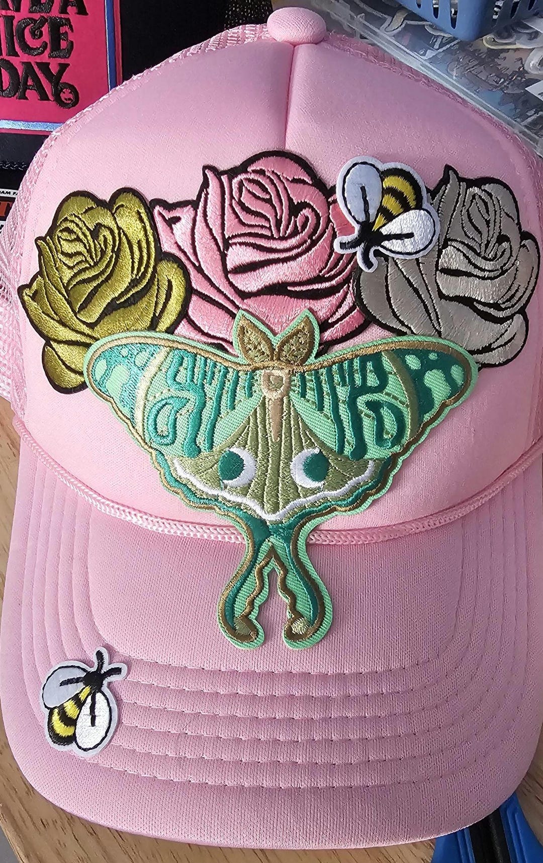 Luna Moth & Rose's Pink Trucker Hat - Etsy