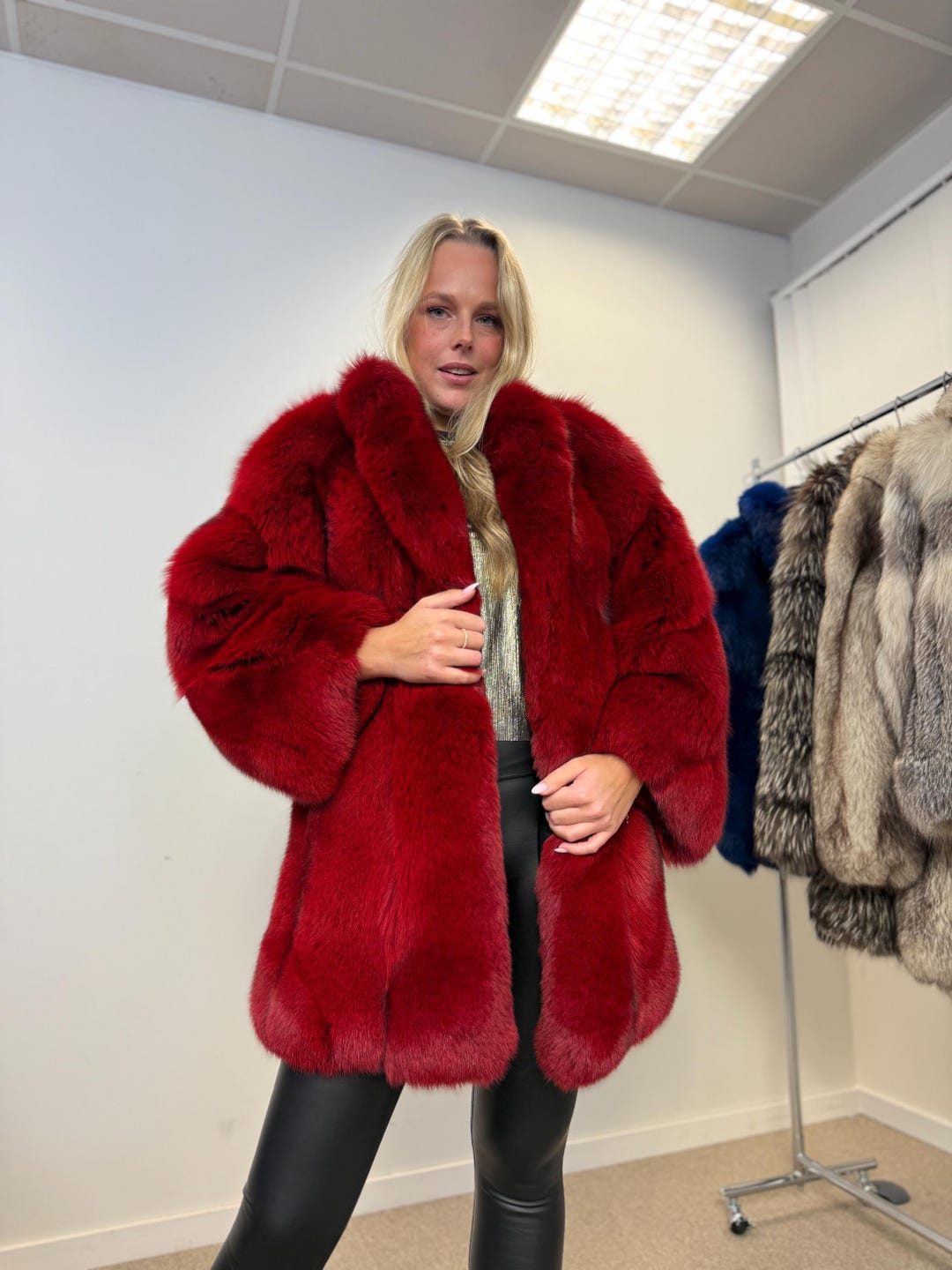 Dyed Red Fox Fur Coat, Vintage Fox Fur Coat, Real Fur Coat, Real Fox ...