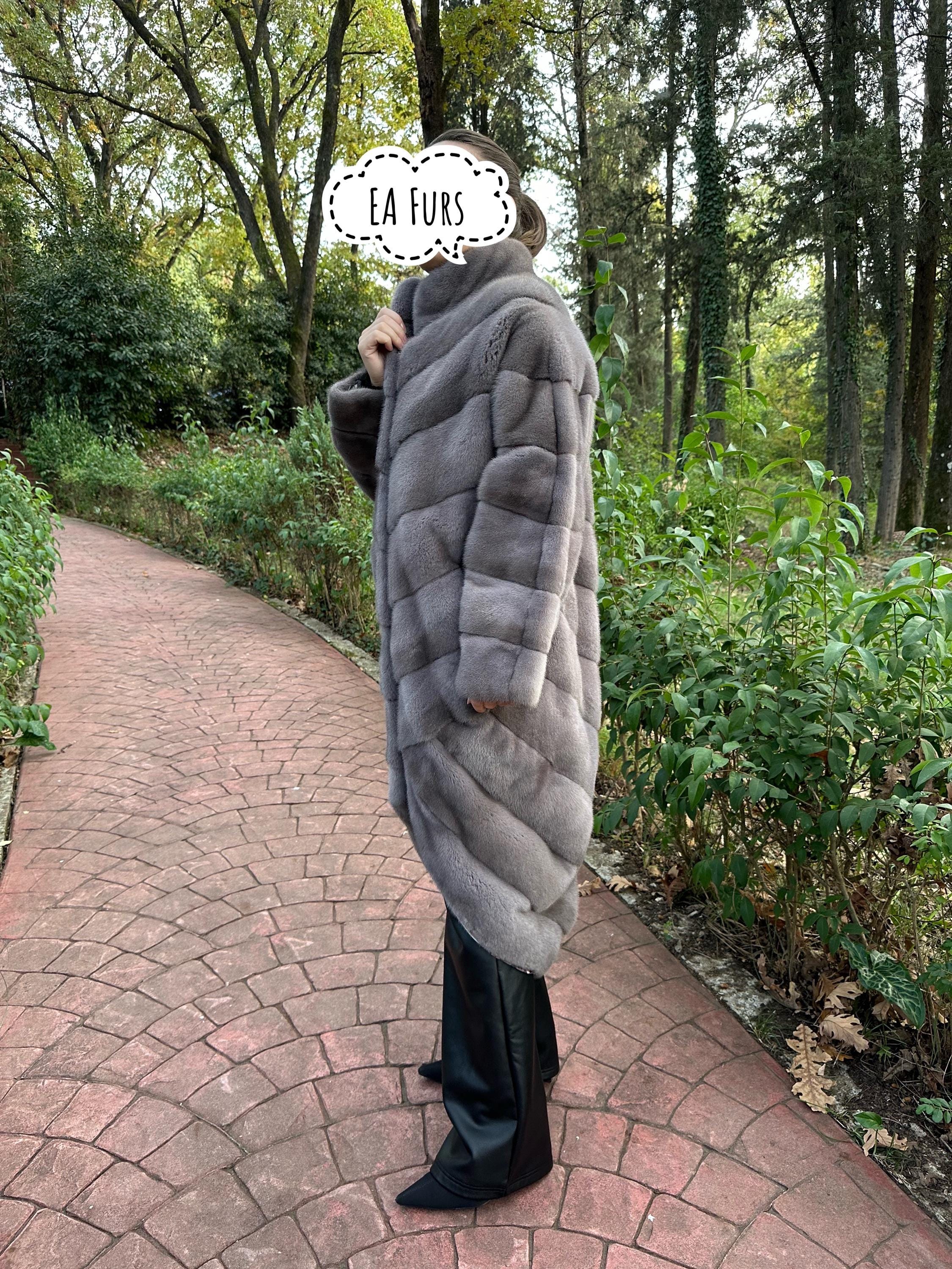 New Grey Mink Fur Coat in Medium Size, Highest Mink Fur Quality, Never ...
