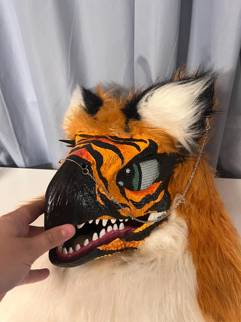 Dinomask Fursuit Mini Partial Tiger-fox Hybrid - Etsy
