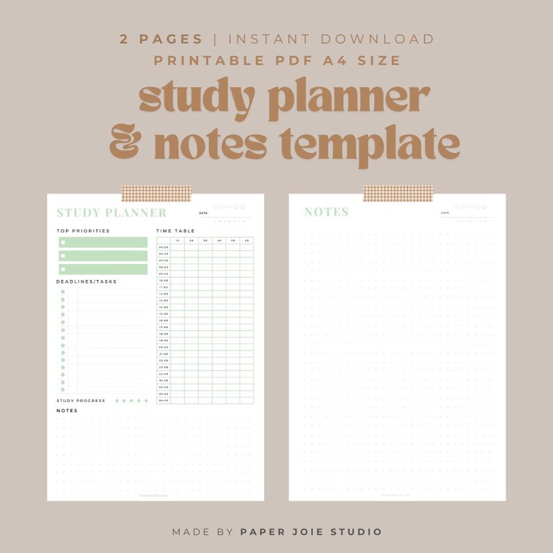 Study Planner & Notes Template - A4 Printable and Digital Planner - Etsy