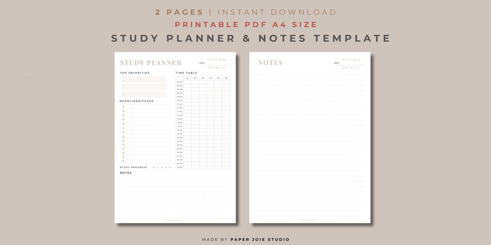 Study Planner & Notes Template - Printable A4 Size - Etsy