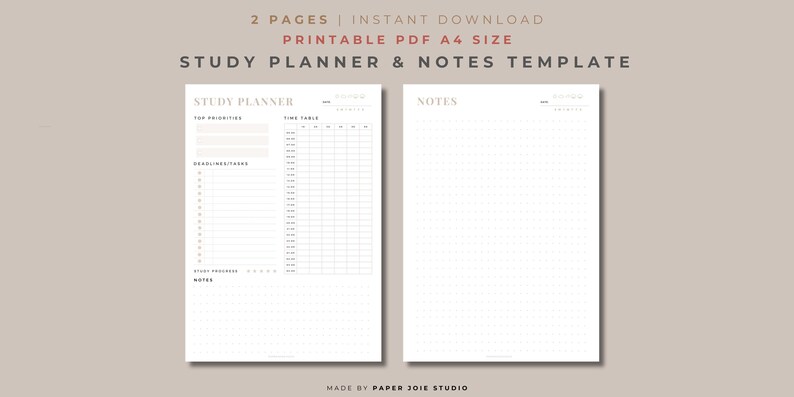 Study Planner & Notes Template - Printable A4 Size - Etsy