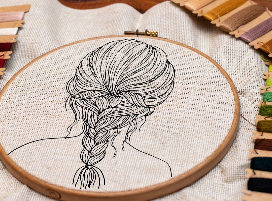 Messy Braid Sketch 6 Inch Hand Embroidery Pattern Digital PDF Design ...