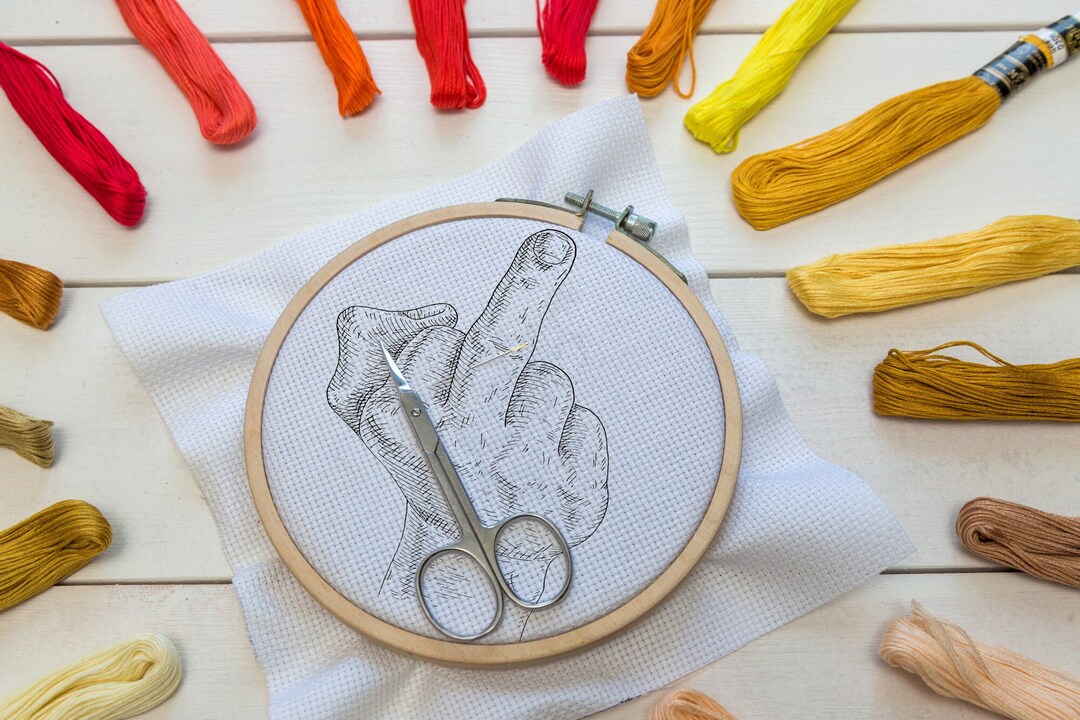 Middle Finger Sketch 6 Inch Hand Embroidery Pattern Digital PDF Design ...