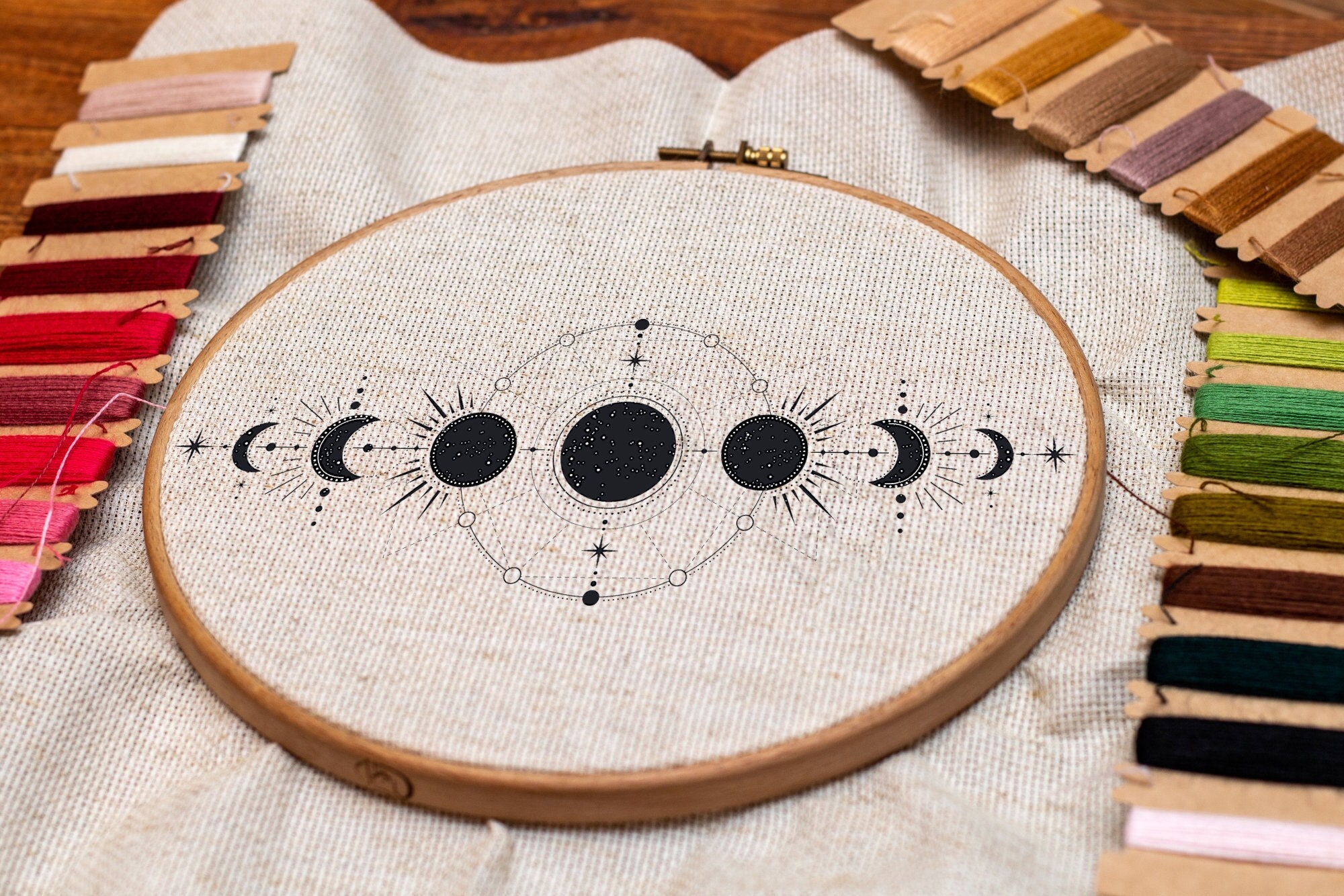 Moon Phases 6 Inch Hand Embroidery Pattern Digital PDF Design Download ...
