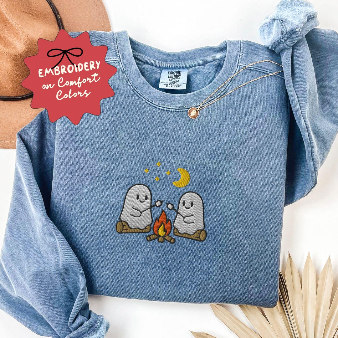 Embroidered Cute Ghosts Camping, Comfort Colors Camping Sweatshirt ...