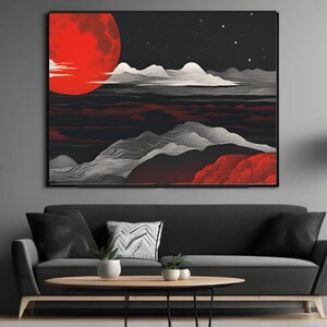 Japanese Descent Red Moon Digital and Printable, Ambient Red Moon ...
