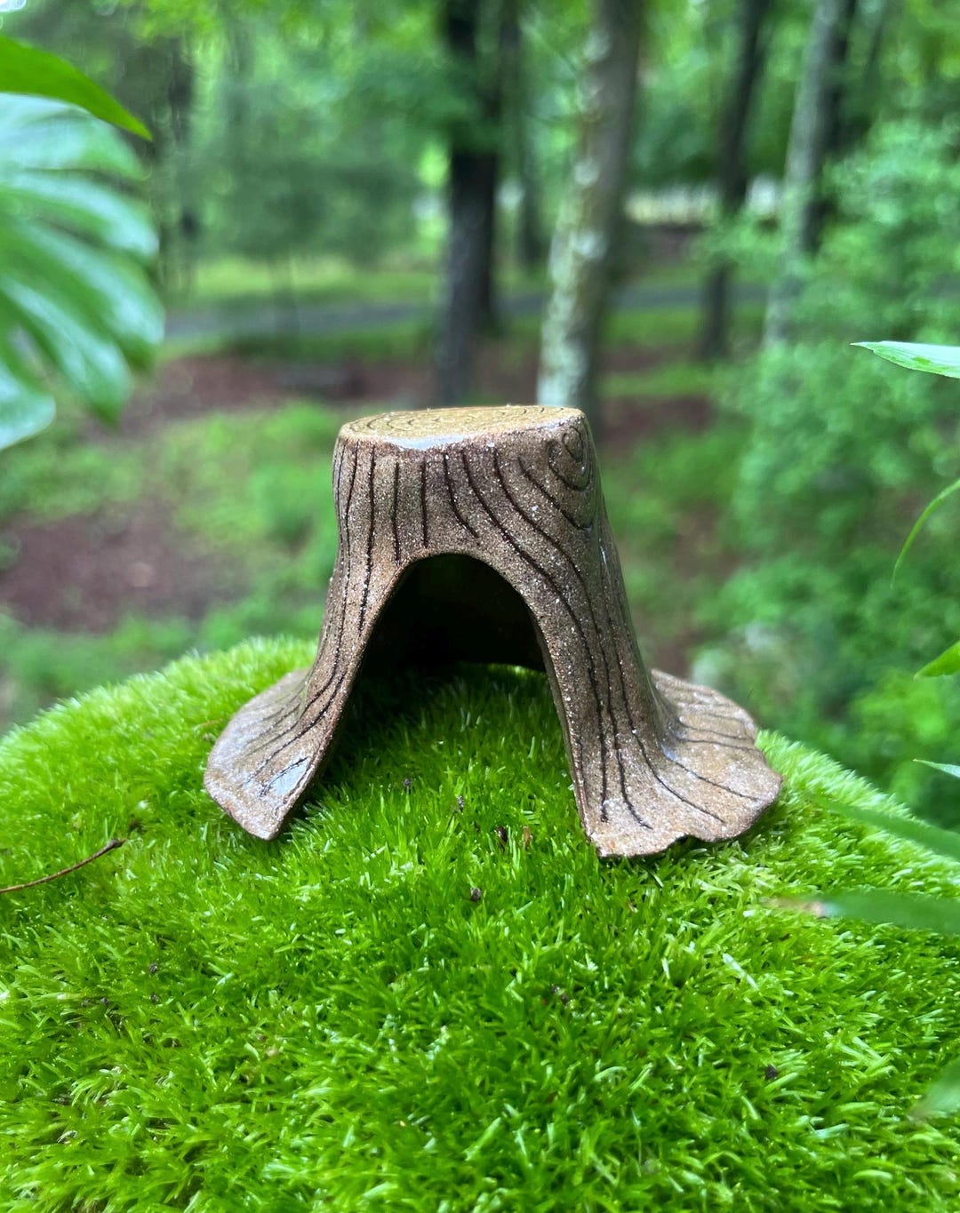 Tiny Ceramic Stump Frog Hide Fairy Garden Spider Tarantula Sling ...
