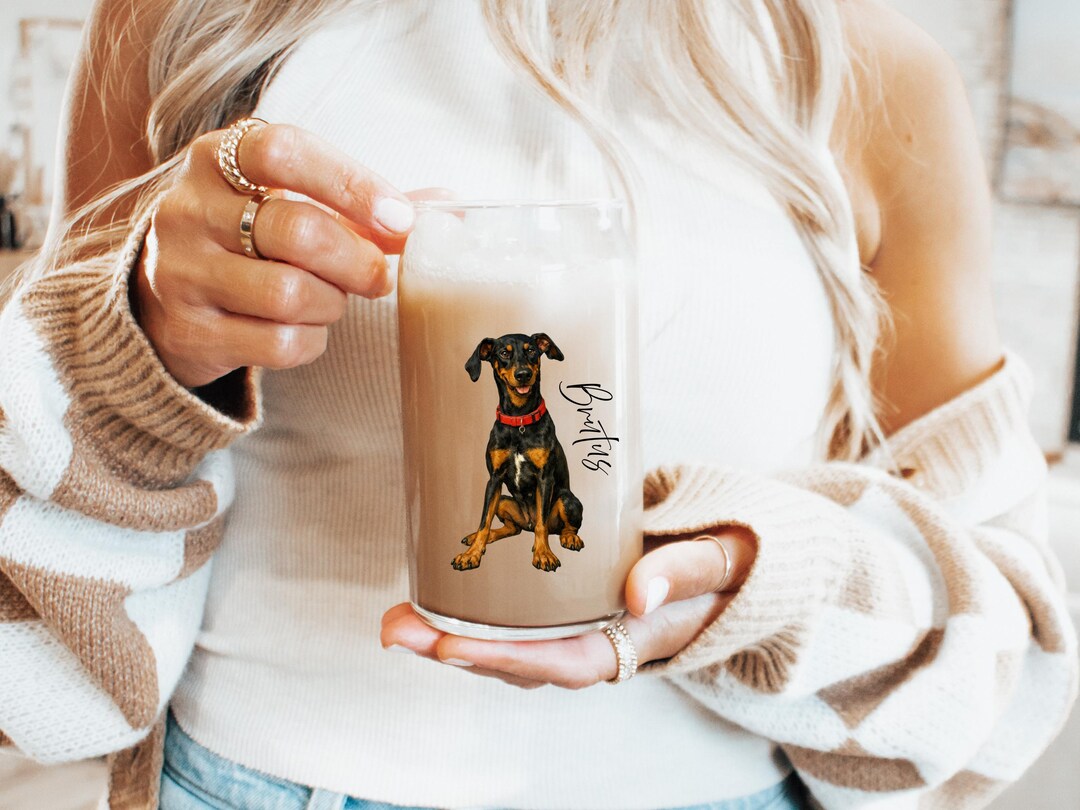 Custom Pet Portrait Glass Sipper Cup, Personalized 16oz Glass Cup, Dog ...