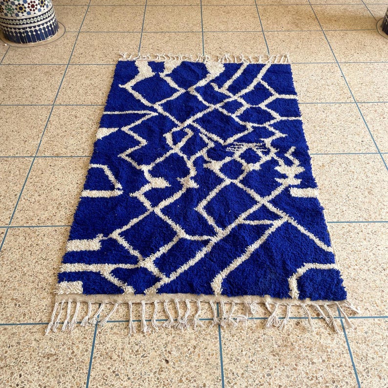 Stunning Blue Moroccan Rug, Handwoven Berber Wool Rug, Large Living ...