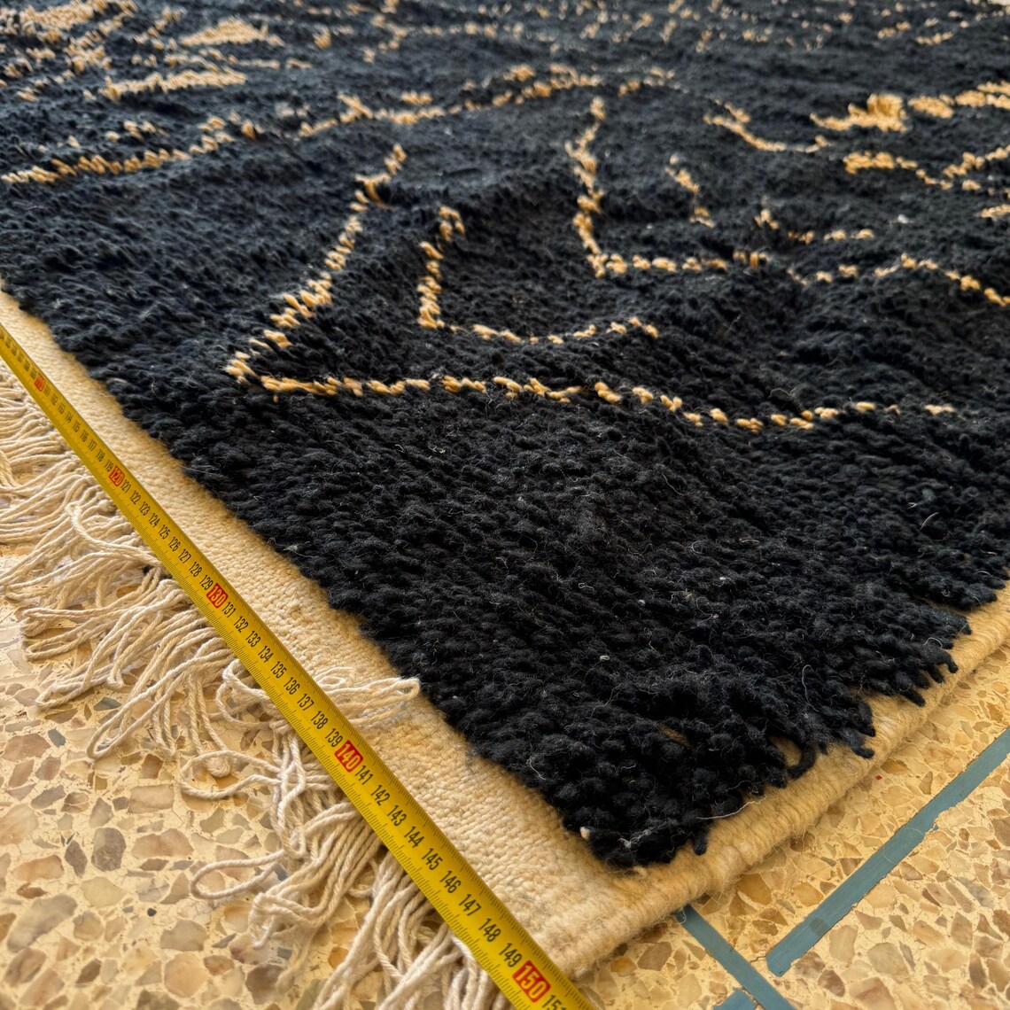 Custom Black Boujad Rug, Authentic Black Moroccan Rug, Azilal Rug ...