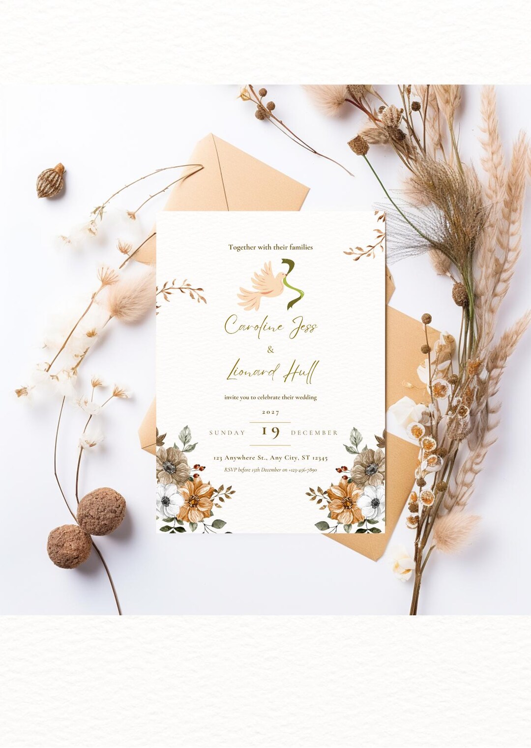 EDITABLE Wedding Invitation - Royale Floral Design - Printable Digital ...