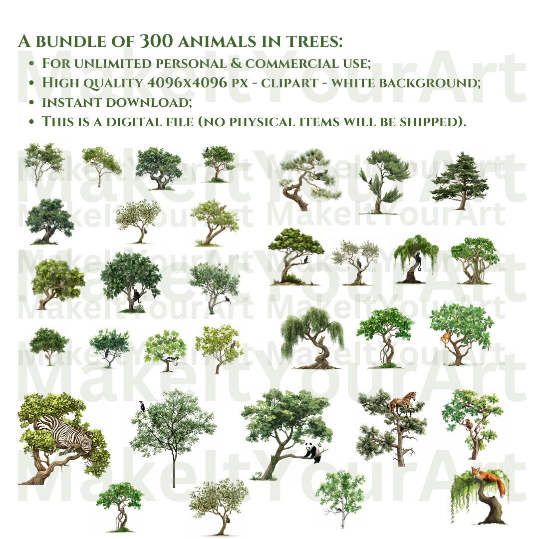 Bundle of Animals in Trees Clipart Bundle High Resolution PNG Digital ...