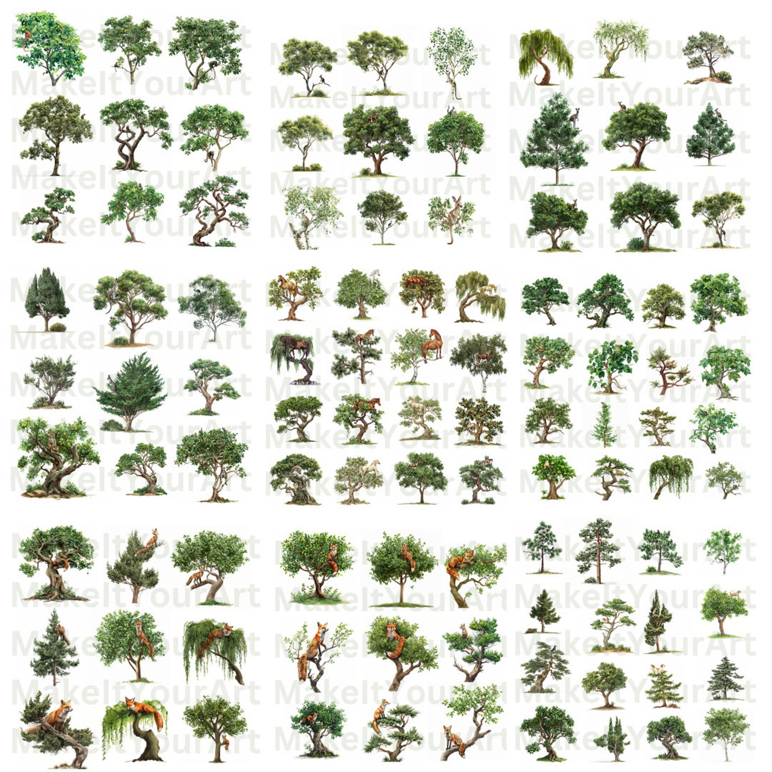 Bundle of Animals in Trees Clipart Bundle High Resolution PNG Digital ...