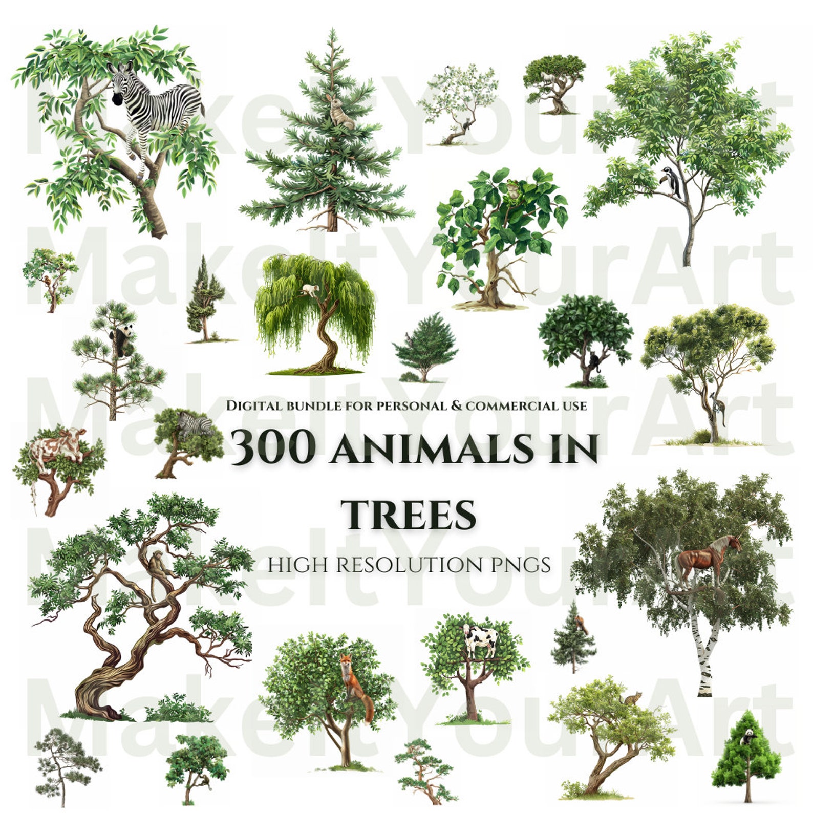 Bundle of Animals in Trees Clipart Bundle - High Resolution PNG ...