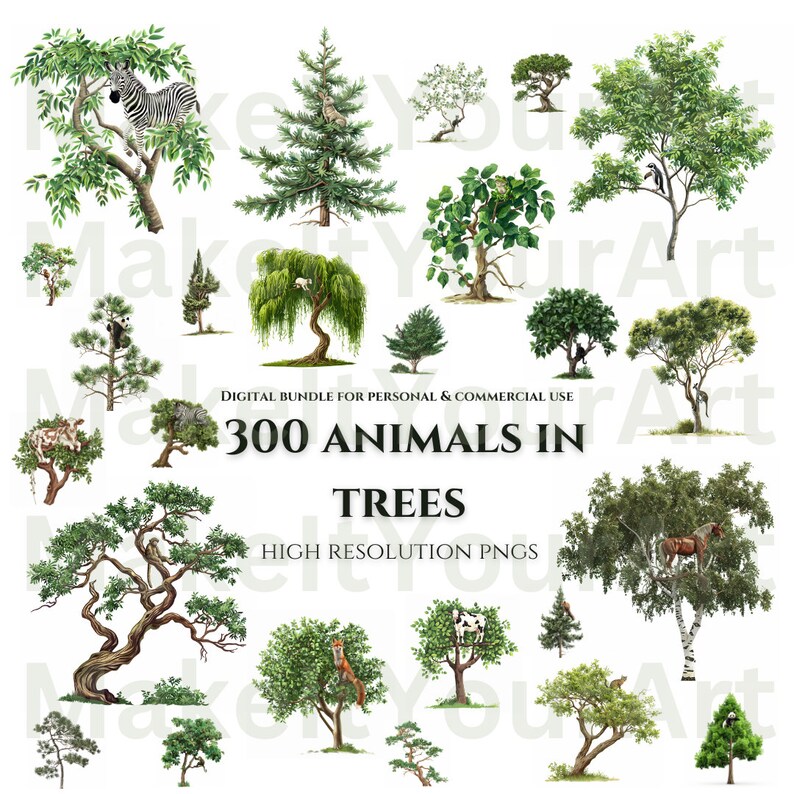 Bundle of Animals in Trees Clipart Bundle High Resolution PNG Digital ...