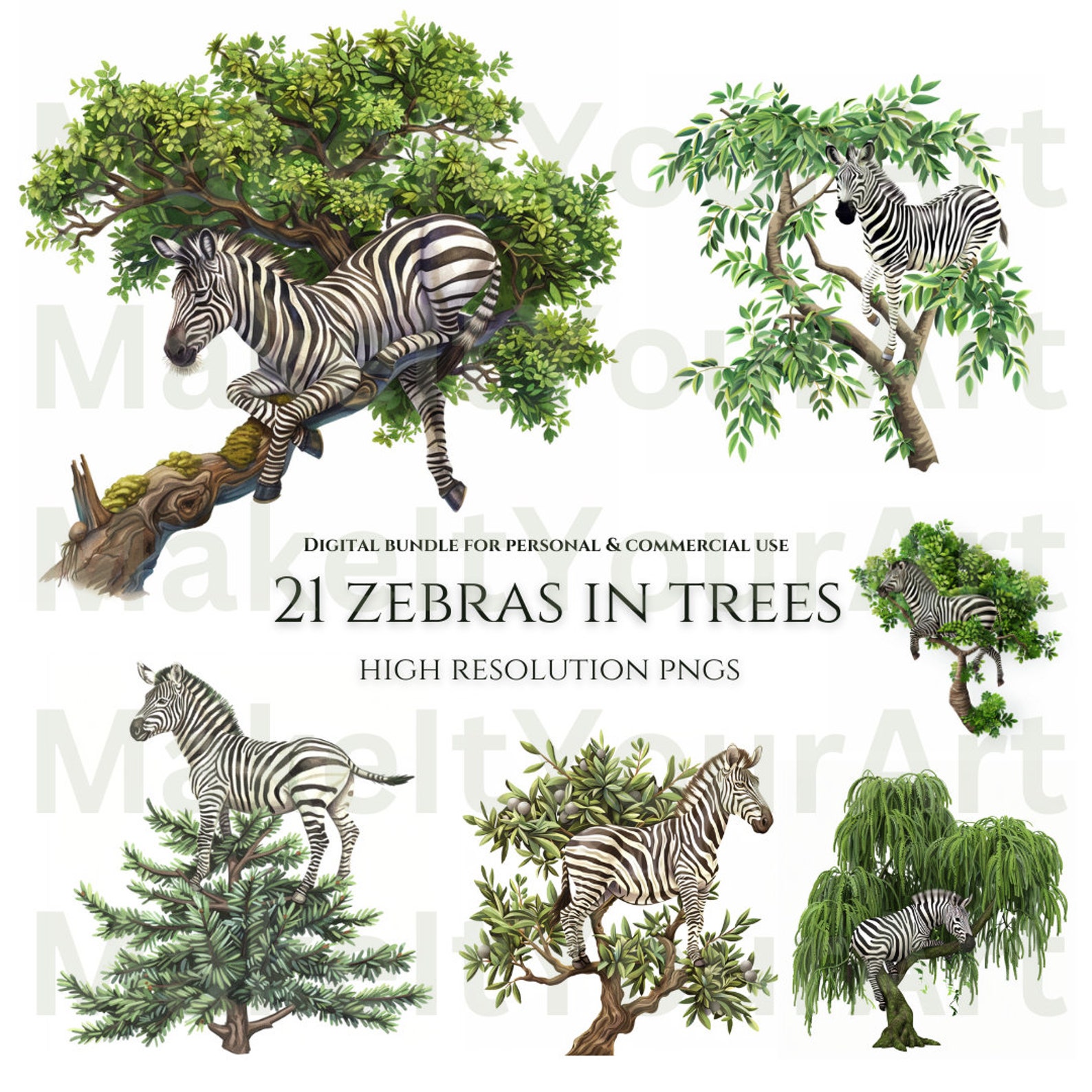 Bundle of Zebras in Trees Clipart Bundle - High Resolution PNG ...