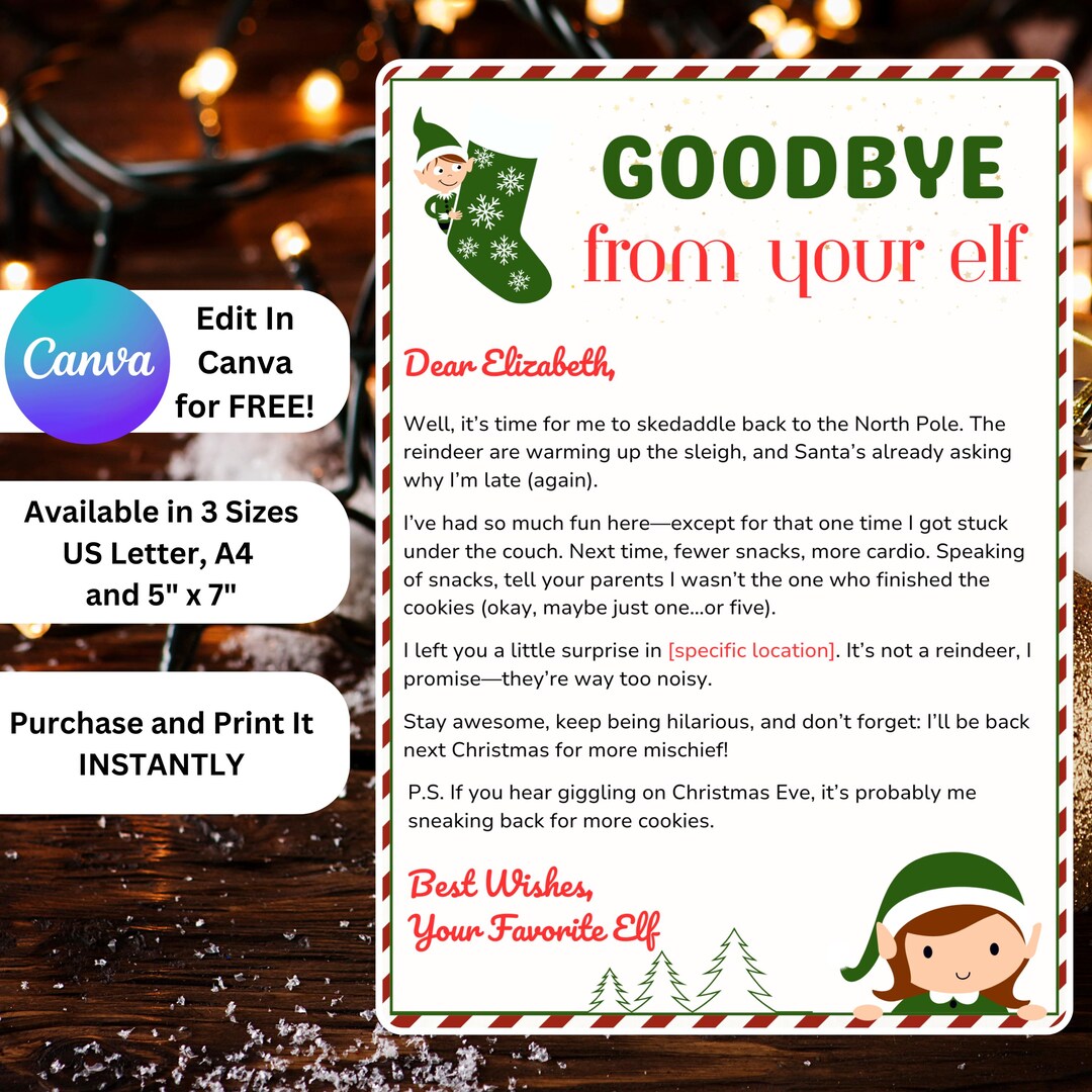 Personalized Elf Goodbye Letter, Printable Elf on the Shelf, Custom Elf ...
