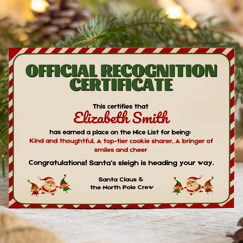 Printable Santa's Nice List Certificate, Official Recognition ...