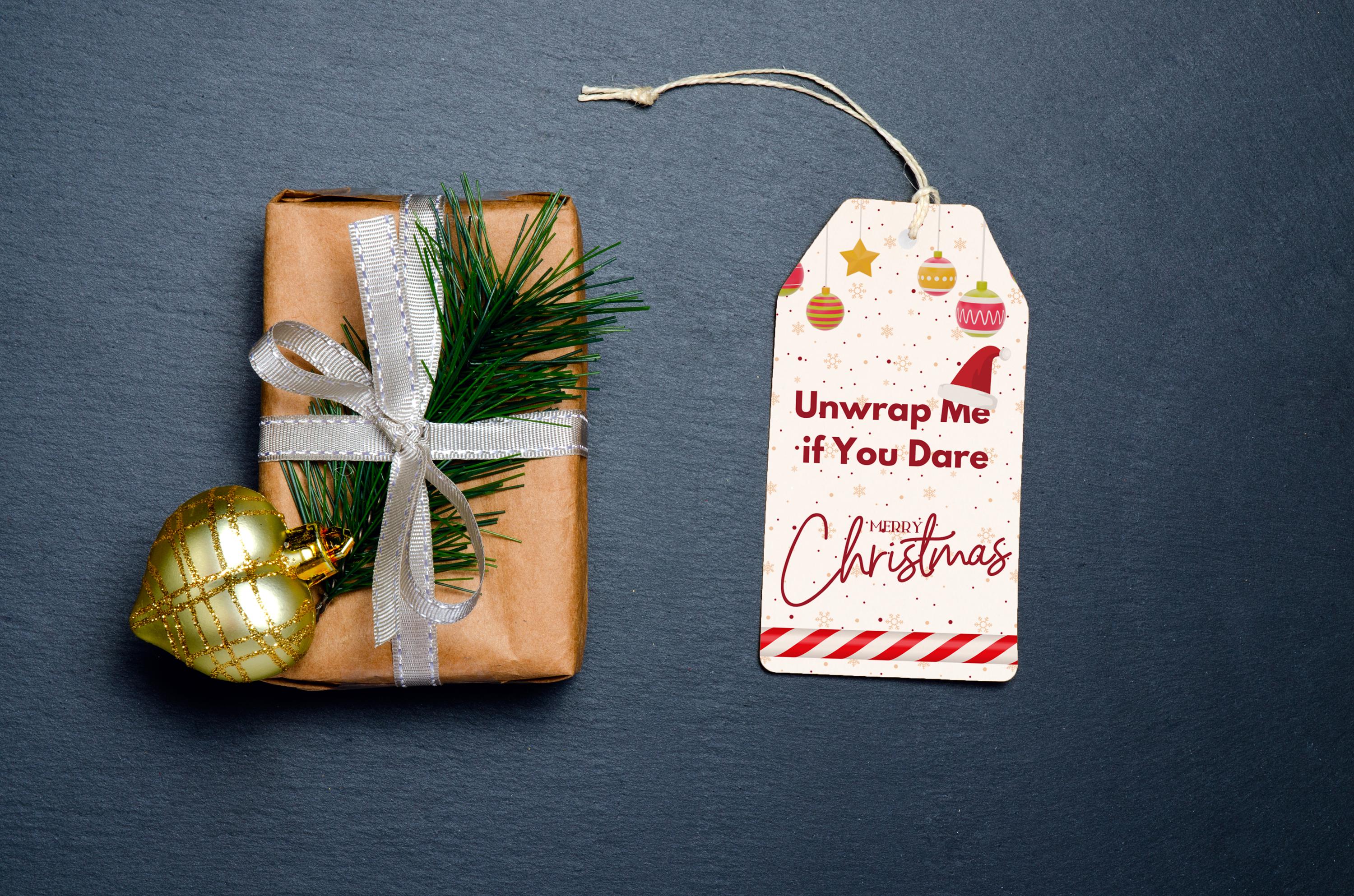 Printable Christmas Gift Tag, Christmas Hang Tag, Unwrap Me If You Dare ...