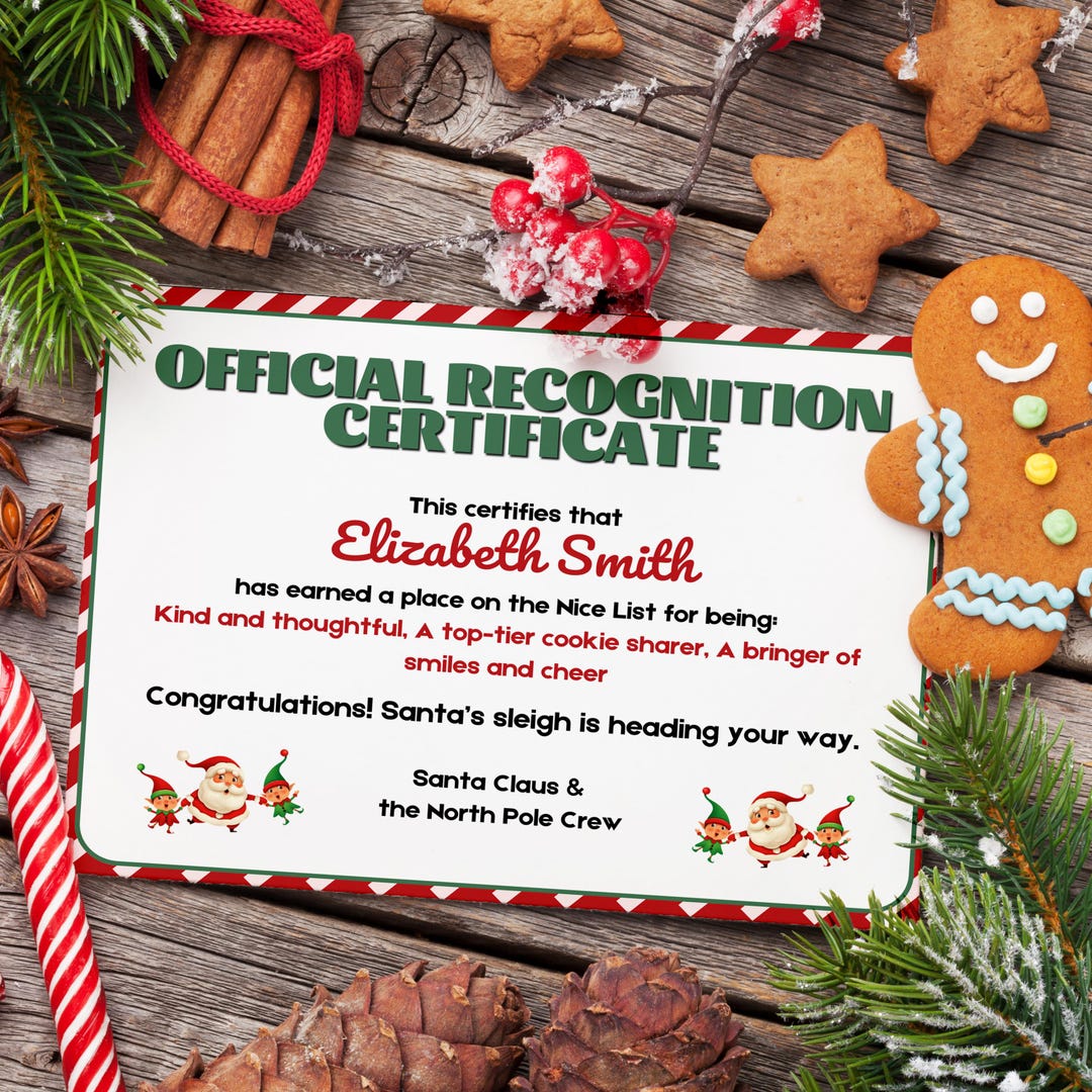 Printable Santa's Nice List Certificate, Official Recognition ...